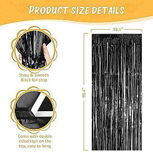 ACCEVO 3 Pack Black Foil Fringe Curtains Party Streamers 3.2ft x 8.2ft Door Streamer Tinsel Streamers Black Party Decorations Photo Booth for Halloween Holiday Celebration Party Decoration Supplies