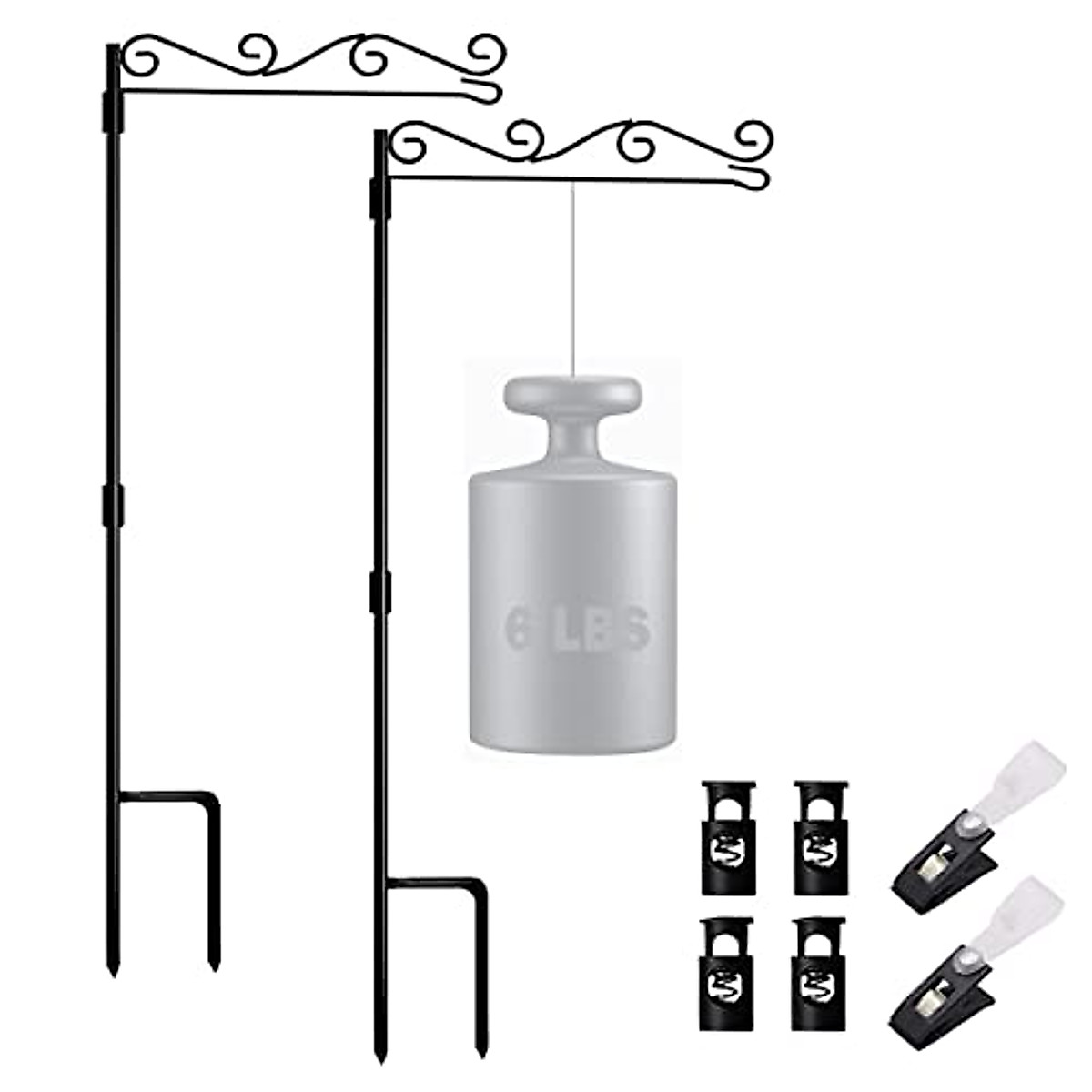 Garden Flag Stand Flagpole,Sturdy Wrought Iron Garden Flag Holder Include Yard Flag Pole Clip for Season Garden Flags (Without Flag) (2 Pack)