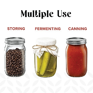 [6 Pack] 16 oz. Regular-Mouth Glass Mason Jars with Metal Airtight Lids and Bands for 1 Pint Canning, Preserving, & Meal Prep