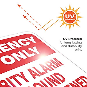 Sigo Signs, Emergency Exit Only Sign, Security Alarm Will Sound If Door Opened Sign, 10x7 Inches, 4 Mil Vinyl Decal Stickers Weather Resistant UV Protected, Made in USA