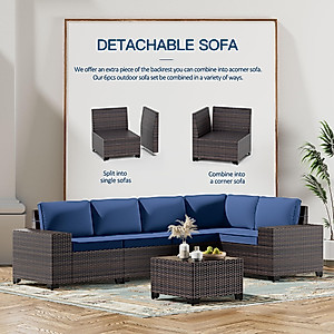 Kullavik 12PCS Outdoor Patio Furniture Set PE Wicker Rattan Sectional Sofa Patio Conversation Sets,Navy Blue