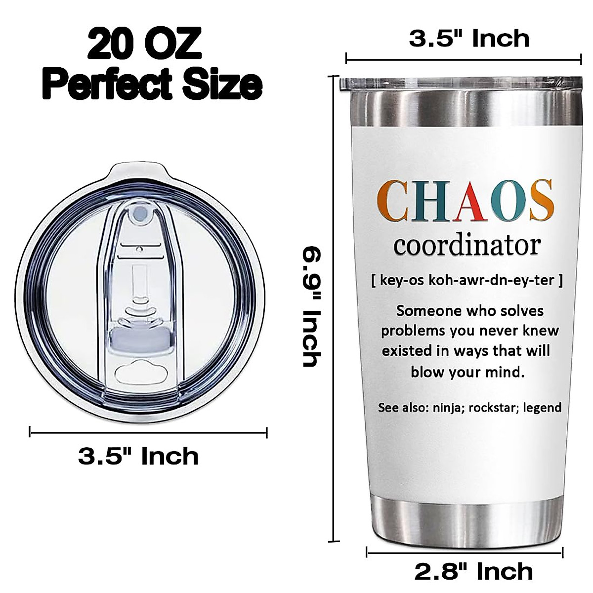 YXOTJHS Chaos Coordinator Tumbler, Chaos Coordinator Gifts for Women Boss Lady Coworker Manager Teacher Assistant Mom-Thank You Gifts, Birthday Gifts for Women-20 Oz Stainless Steel Tumbler