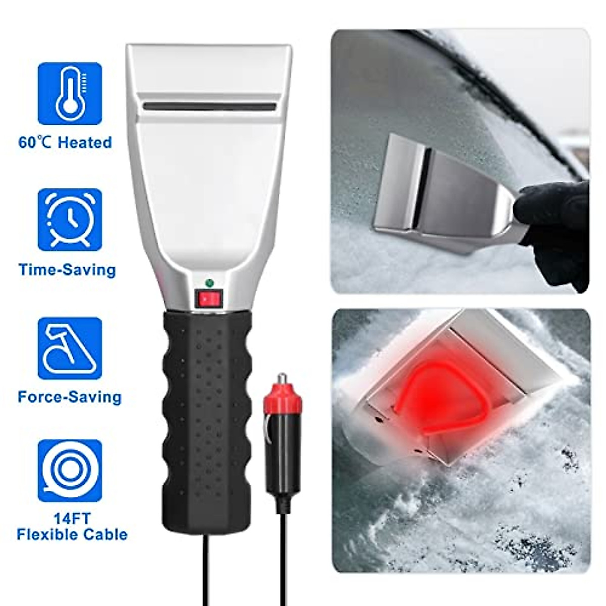 KIMISS Car Heated Scraper, 12V Auto Heated Snow Shovel Electric Windshield Ice Scrapers for Cars Trucks SUV