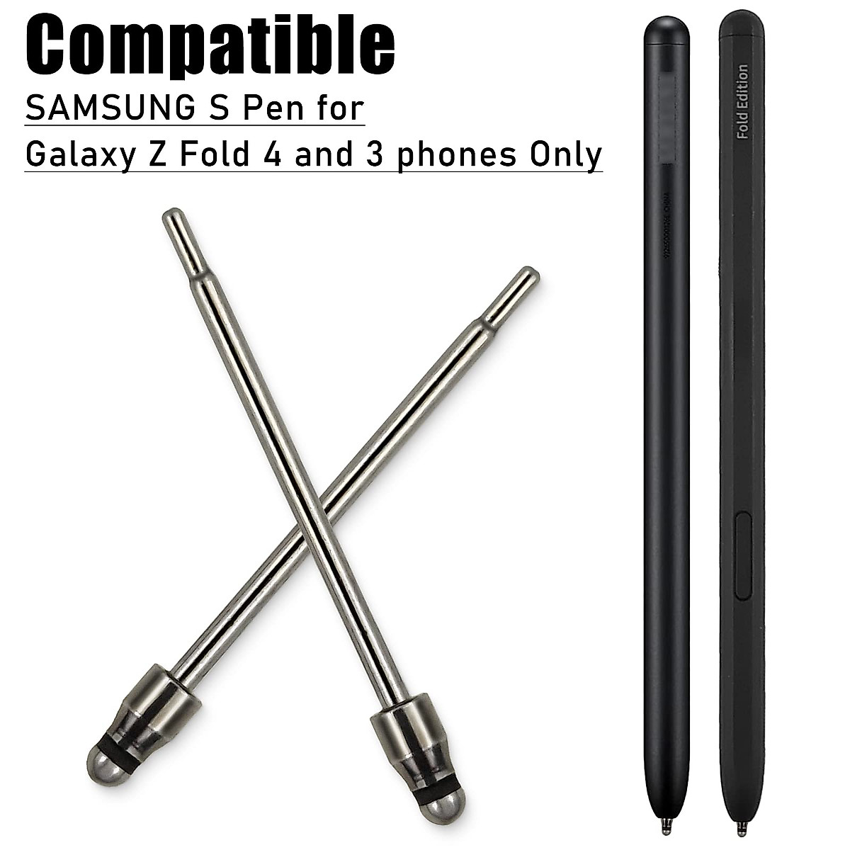 Stainless Ball Pen Tips Replacement Compatible with Samsung Galaxy S Pen Fold Edition Stylus Pen, No Wear Out Z Fold 4/3 Backup Pencil Nibs,2 Pcs