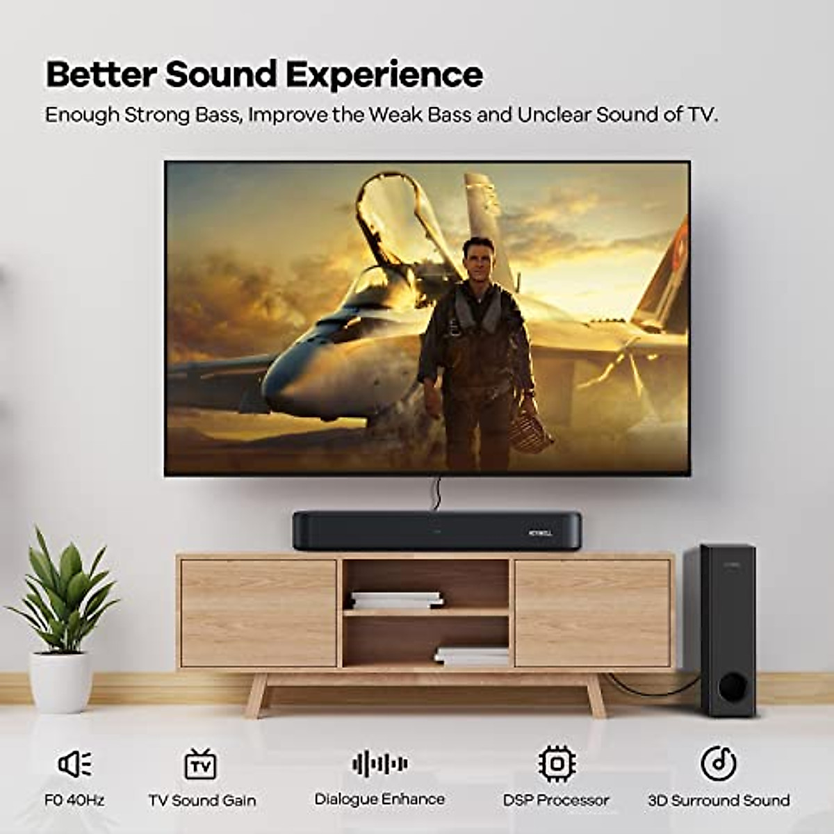 Heymell 2.1CH 160W Soundbar for TV with Subwoofer,Powerful and Clear Bass, Clear Voice, No Background Noise,DSP 3D Surround Sound Bar,TV Soundbar HDMI ARC Optical,HDMI Cable (Included)