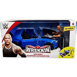 Mattel WWE Slam Mobile Wrekkin Vehicle Breakaway Car with Mattel WWE The Rock, for 6-Inch Action Figure