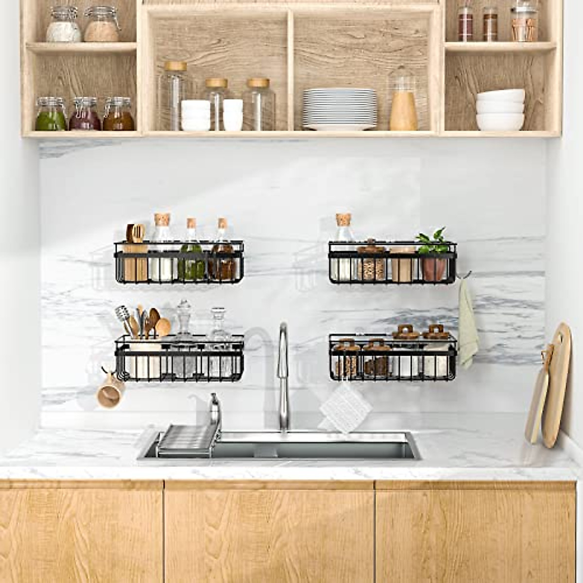 Shower Caddy Shelf Organizer, Self Adhesive Shower Shelves for Tiles Walls, Shower Rack Storage for Inside Shower No Drilling, Bathroom Shower Organizer Rustproof Stainless Steel, 2 Pack, Black