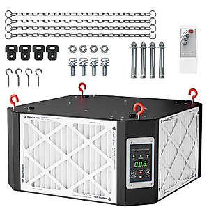 ABESTORM 360 Degree Intake Air Filtration System Woodworking, 1350CFM Hanging Air Filter with Strong Vortex Fan, Shop Dust Collector for Woodworking, Garage Work Shop, Built-in Ionizer, DecDust 1350IG