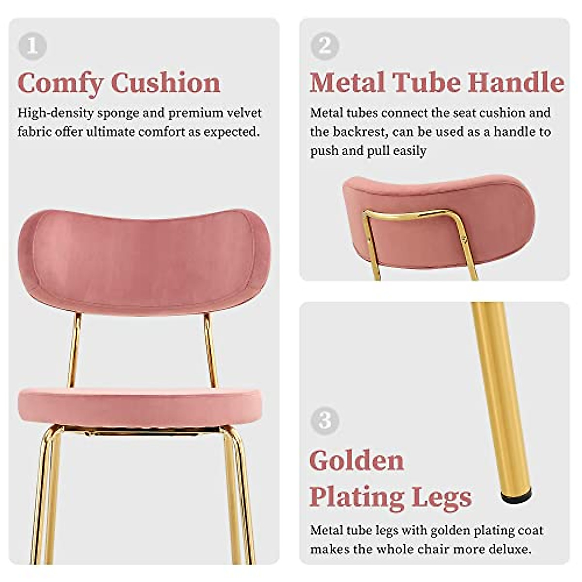 ivinta Stackable Dining Chair Set of 4, Modern Pink Velvet Chairs with Golden Legs, Mid Century Side Chairs for Dining Room, Living Room, Bedroom, Kitchen, Armless Vanity Accent Chair for Small Space
