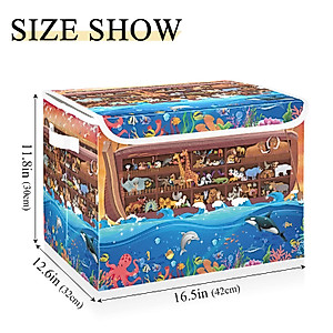 JUNZAN Animals in the Cabin Canvas Storage Containers with Lids Folding Collapsible Storage Bin Cube Storage Organizer for Home Office Large Fabric Toy Bin.