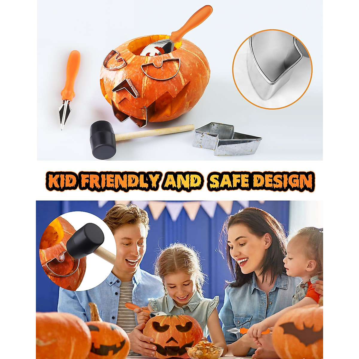 JUSTOTRY Halloween Pumpkin Carving Set 26Pcs Pumpkin Face Shape Cookie Cutters Tool Easy & Safe Adults Kids DIY, Stainless Steel 23 Molds with 3 Tools for Decoration Decorating Stencils Metal