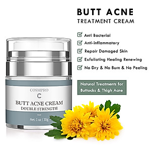 Butt Acne Clearing Treatment, Bum Acne Treatment Butt Pimple Cream Clears Pimples For the Buttocks, Back and Thigh Areas with Salicylic Acid, Pure Natural Ingredients and Fast Results