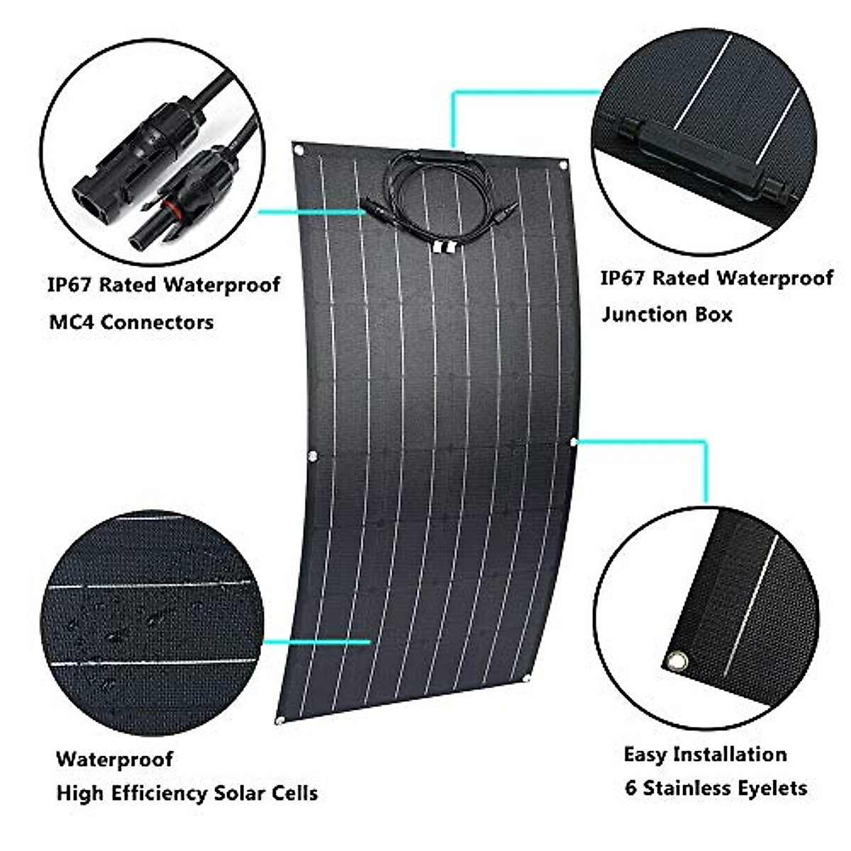 Flexible Solar Panel 100W 12V Monocrystalline Bendable - 100 Watt 12Volt Semi-Flexible Solar Panels Charger Off-Grid for RV Boat Cabin Van Car Uneven Surfaces