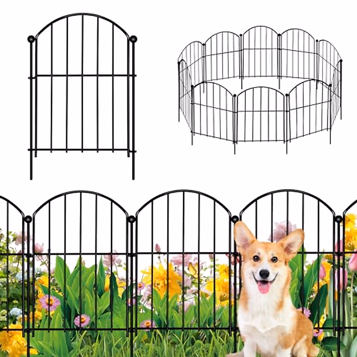 Xeeol Garden Fence 10 Panels, 10ft (L) x 17in (H) Rustproof Metal Wire Flower Bed Garden Fencing Border for Yard, No Dig Animal Barrier for Dog