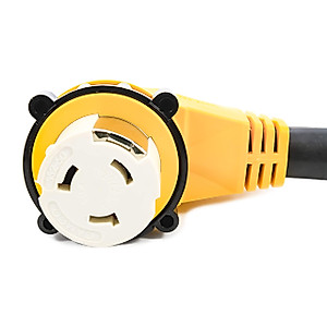 Camco Power Grip 18" Dogbone Extension Cord Adapter with 50-Amp Power Locking Male and 50-Amp 90-Degree Locking Female Ends for Electrical Connection