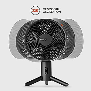 Sharper Image SPIN 10 Oscillating Desktop Fan with 3 Speeds, Small, Black