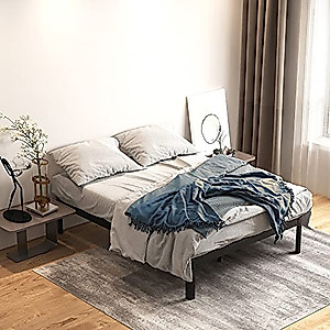 COMASACH California-King Bed-Frame with Round Corner and Cylinder Shaped Leg, 3500 lbs Non Slip Metal Platform Bed Frames No Box Spring Needed, 14 inch Noise Free Mattress-Foundation, Black