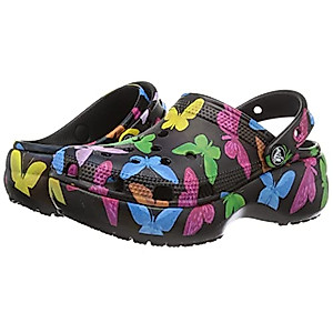 Crocs Women's Classic Graphic Platform Clogs, Platform Shoes, Butterfly/Black, 10 Women