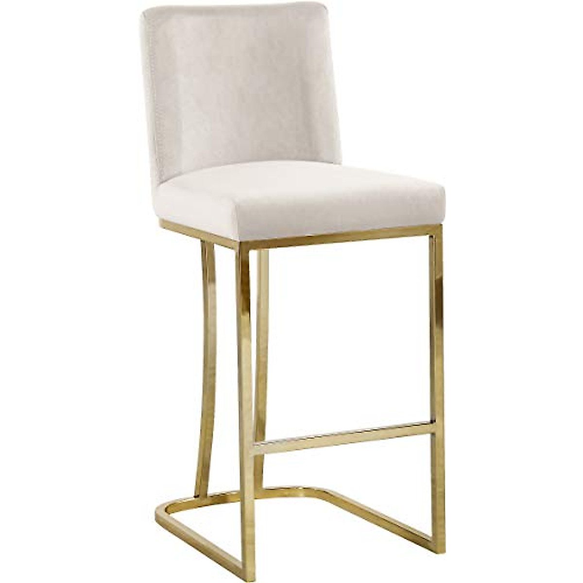 Meridian Furniture Heidi Collection Modern | Contemporary Velvet Upholstered Counter Stool with Polished Gold Metal Frame, Cream, 16" W x 19.5" D x 36.5" H