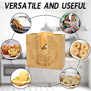 FunisFun Wood Bagel Cutter Slicer for Small and Large Bagels Adjustable Bamboo Bagel Holder with Silicon Hamburger Holder for Bread Slicing