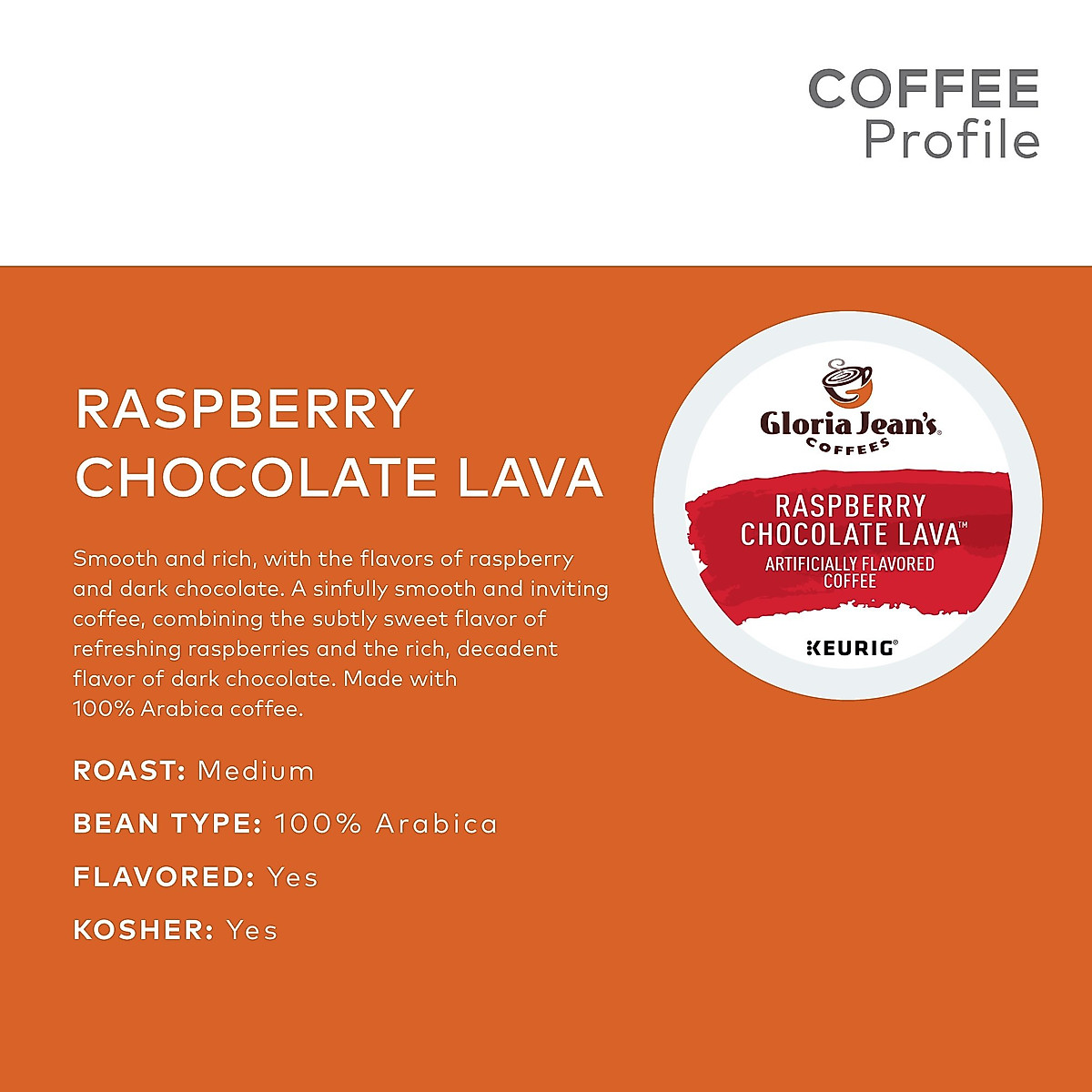 Gloria Jean's Coffees Raspberry Chocolate Lava, Single-Serve Keurig K-Cup Pods, Flavored Medium Roast Coffee, 72 Count