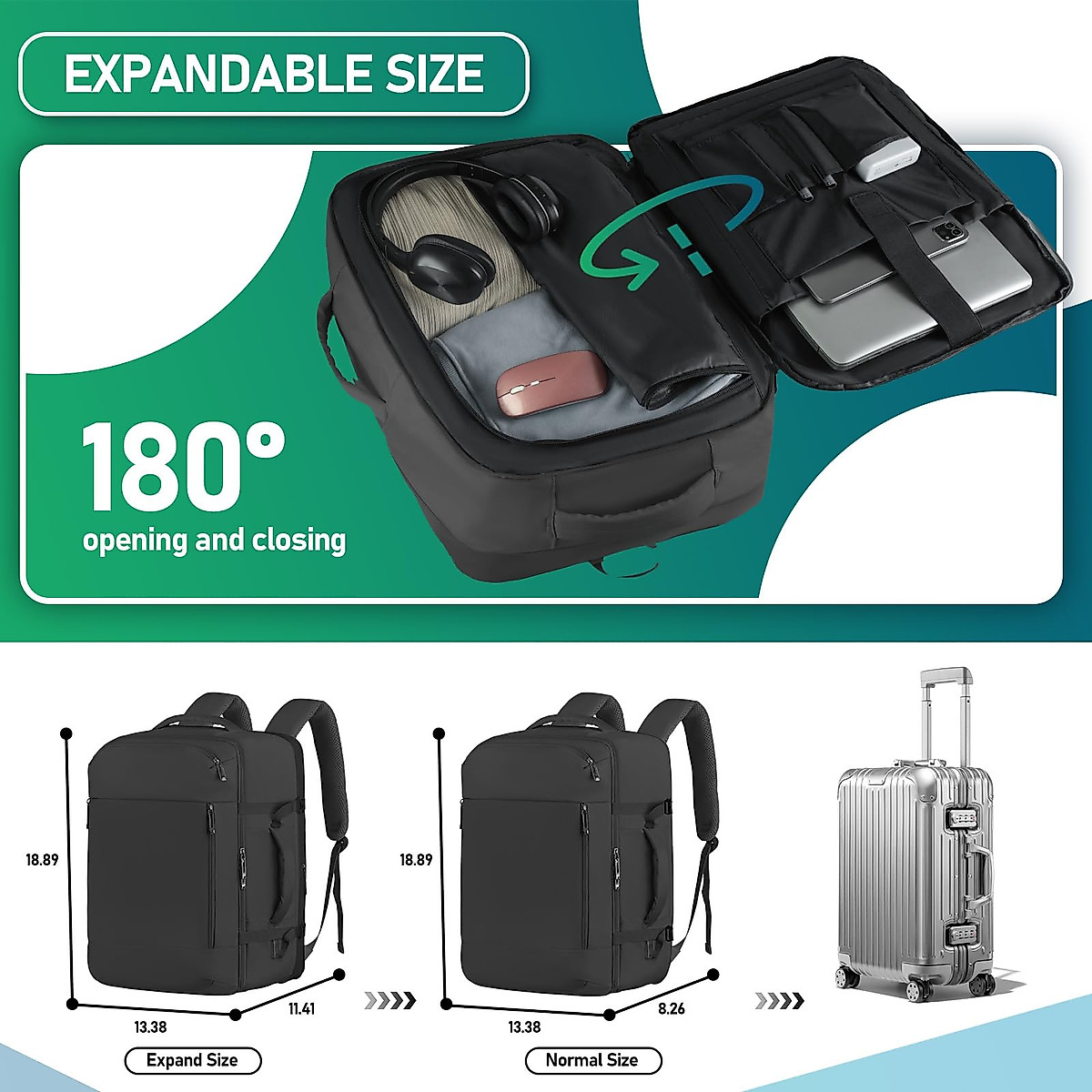 Carry On Backpack, Large Travel Backpack, Extra Large Expandable 40L Airline Approved Business Travel Backpack, Anti Theft Waterproof Luggage Backpack With USB Port Computer Backpack For Men & Women