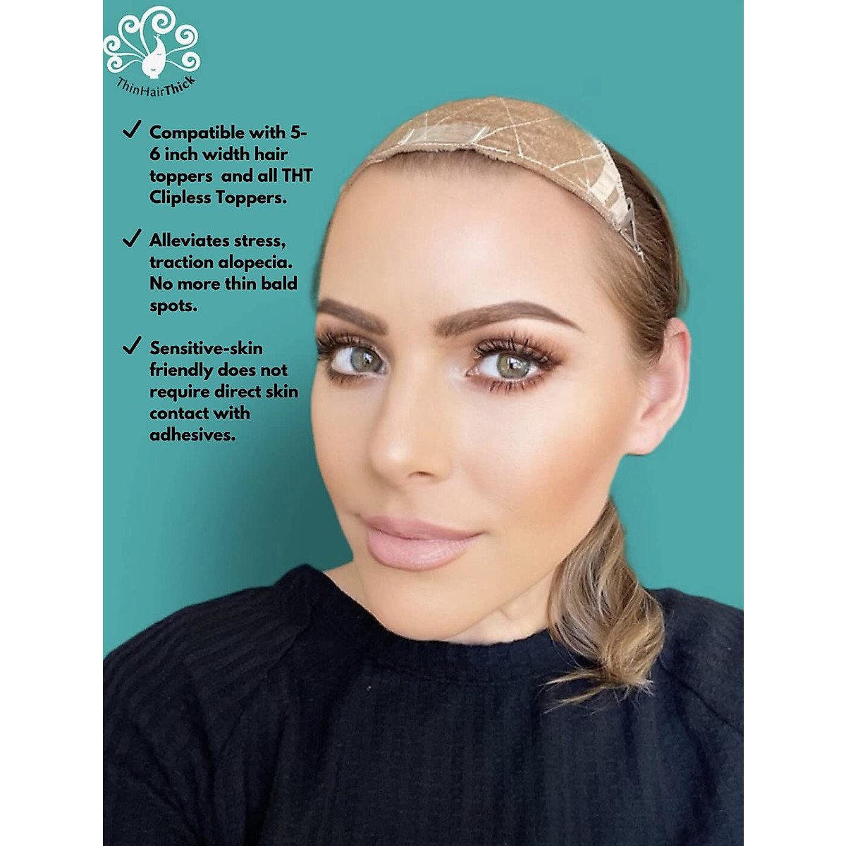 Thin Hair Thick Wig Grip, Topper Grip, Wig band for keeping wigs in place, Velvet Wig Grip, Wig band grip, Hair pieces and wiglets, Bonus stay-put tab included. Patent-pending Wig Top Grip.