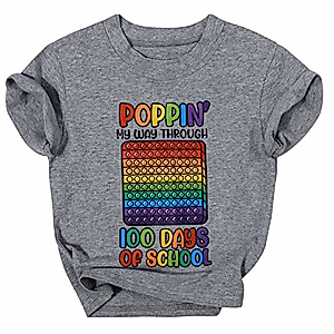 Unisex Baby Poppin' My Way Through 100 Days of School Shirt Fidget Toy T-Shirt Short Sleeve Funny Graphic Tee Tops Light Gray