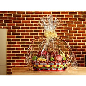 50 Packs Large Clear Cellophane Basket Bags 24" x 30" Cellophane Basket Gift Bags Heavy-duty Plastic Wrapping Paper for Gifts, Arts, Crafts, Treats, Chiffon Ribbon Included