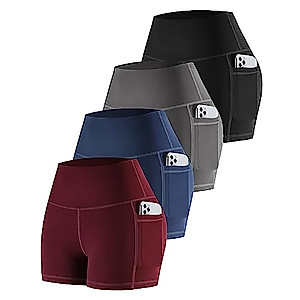 CHRLEISURE Spandex Yoga Biker Shorts with Pockets for Women, 3'' / 5'' / 8'' Workout Booty Shorts(3'' Black,Gray,Navy,Burgundy, S)