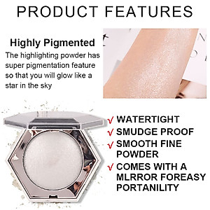 Pearl White Shimmer Glitter Highlighter Highlight Makeup Contour Powder,Silver Face Highlighter, Highlighter+Makeup iluminadores Illuminator Make Up (Shiny Silver)