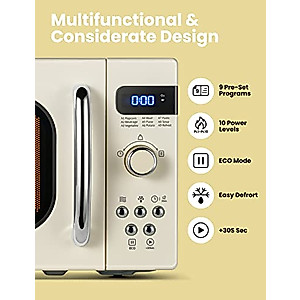 COMFEE' Retro Small Microwave Oven With Compact Size, 9 Preset Menus, Position-Memory Turntable, Mute Function, Countertop Microwave Perfect For Small Spaces, 0.7 Cu Ft/700W, Cream, AM720C2RA-A