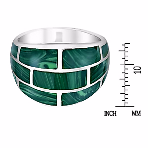 AeraVida Modern Brick Blocks of Green Malachite Inlay .925 Sterling Silver Ring (9)
