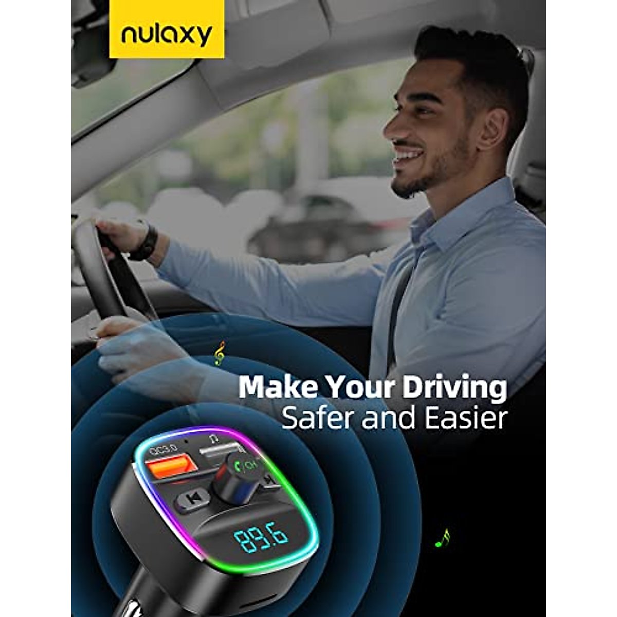 Nulaxy Bluetooth FM Transmitter for Car,Bluetooth Car Adapter with Dual USB Charging Car Charger MP3 Player Support TF Card & USB Disk,Hands Free Calling,7 Colors Led Backlit Light