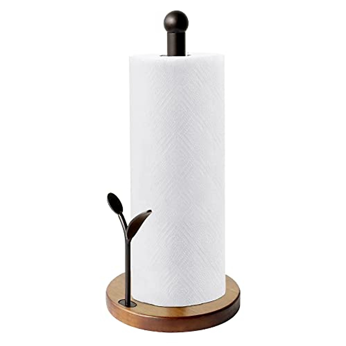Paper Towel Holder,Wooden Paper Towel Holder Countertop, Standing Paper Towel Holder Stand with Heavy Duty Wood Base, Paper Towel Organizer Roll Dispenser for Kitchen Counter (Black)