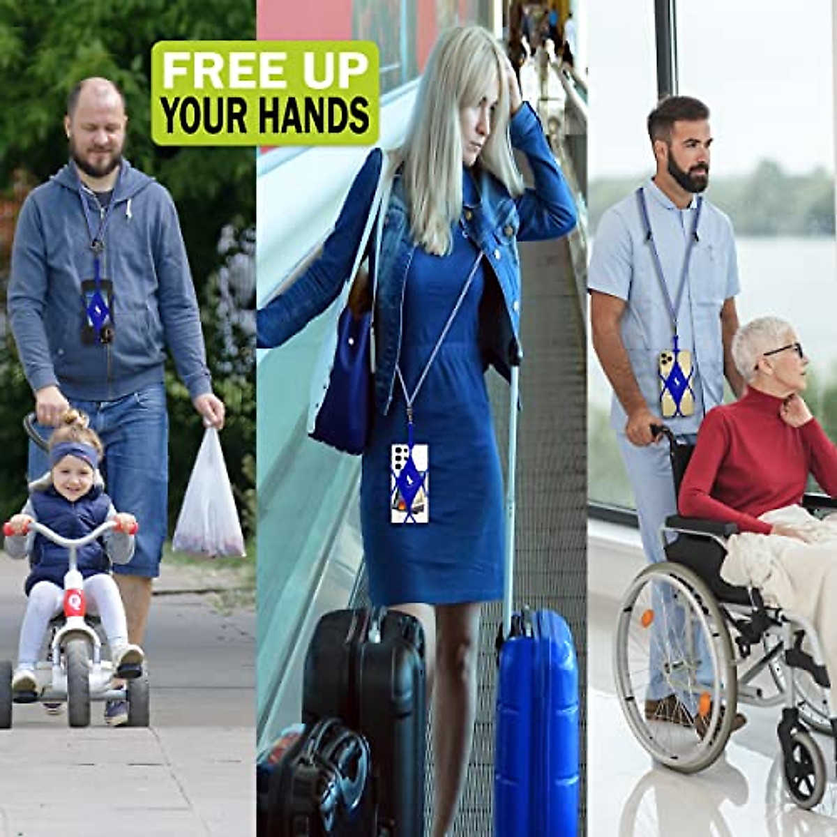 Universal Crossbody Cell Phone Lanyard - by Gecko Phone Neck Holder Phone Case Lanyard Compatible with iPhone 14 Crossbody Case with Strap (Sky XL Neck - Blue Diamond)