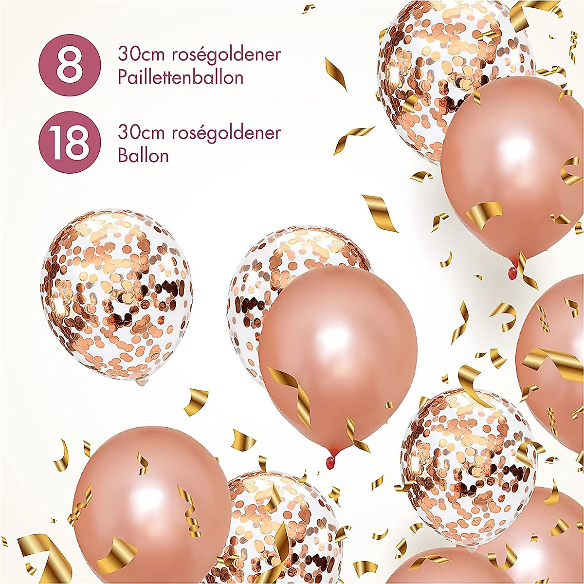 SOMAYO Birthday Decorations Rose Gold Balloons, Birthday Decorations for Women and Girls, Rose Gold Party Decorations Set,Happy Birthday Banner,Metallic Rose Gold Confetti Balloons, Foil Balloons.
