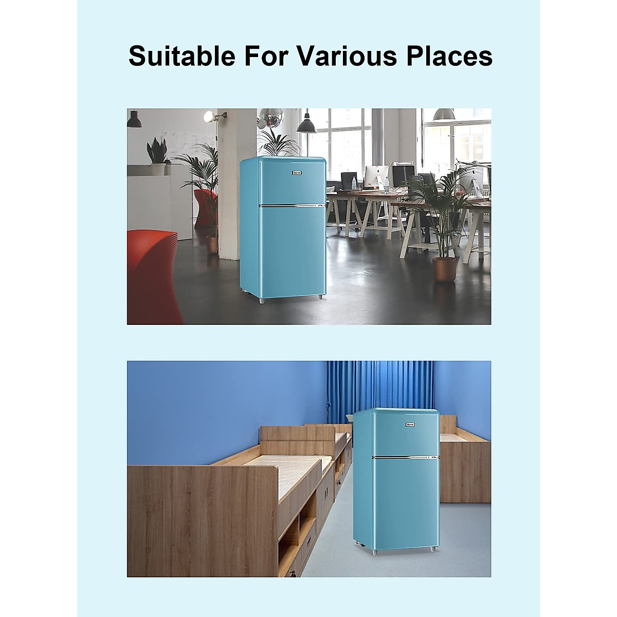 WANAI Compact Refrigerator 3.5 Cu.Ft Retro Mini Fridge with Freezer Dual Door Small Refrigerator with Adjustable Temperature，LED Lights, Removable Shelves, Mini Refrigerator for Dorm, Office, Bedroom