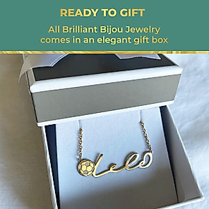 Brilliant Bijou Personalized Name Necklace 14k Gold Plated Silver | Basketball, Football, Volleyball, Baseball Customized Athlete Sports Pendant Chains for Men and Women