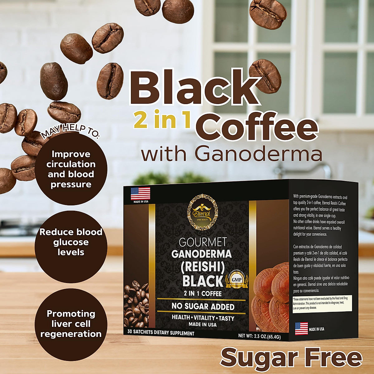 Eternal Spirit Beauty Asian Black Coffee Singles - Unparalleled Convenience in Individual Packets for Quick and Flavorful Energy (30 Sachets - 0.07 Oz Each)