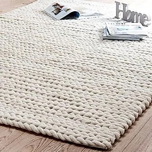 Generic Pella Off White Rug/Ivory/Cream Rug for Living Room, Ivory Area Rugs for Bedroom, Off White Living Room Rugs, Chunky Rug, Knotted Cozy Soft Wool Rug, Aesthetic Rug (8x10)