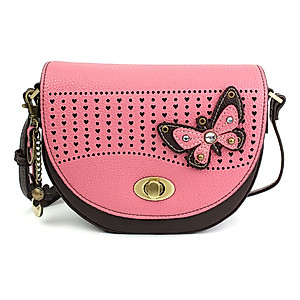 Chala Half Moon Organizer Crossbody Cell Phone Purse-Women Faux Leather Multicolor Handbag with Adjustable Strap - Butterfly Pink