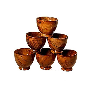 Wooden Small Bowls - 100% Natural Food Grade Acacia Wooden Serving Bowls for Condiments, Dip Sauce, Ketchup, Jam, Nuts, Rice, Soup, Prep, Olive - Round Wooden Brown Bowl (Set of 6)