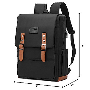 Vintage Backpack Anti Theft Laptop Backpack Men Women Business Travel Computer Backpack School College Bookbag Stylish Water Resistant Vintage Backpack with USB Port Fits 15.6 Inch Laptop Black
