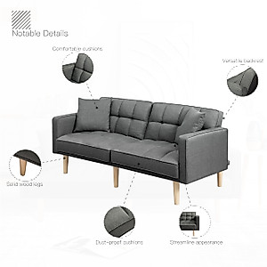 Ampela Futon Sofa Bed 74" Modern Convertible Folding Lounge Couch Loveseat Daybed Upholstered Sofá with 2 Pillows for Bedroom and Living Room Bedroom, Apartment,Home Office,Black