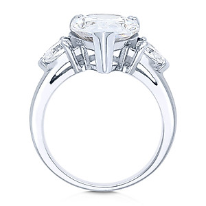 BERRICLE Sterling Silver 3-Stone Wedding Engagement Rings Pear Cut Cubic Zirconia CZ Statement Cocktail Anniversary Ring for Women, Rhodium Plated Size 10