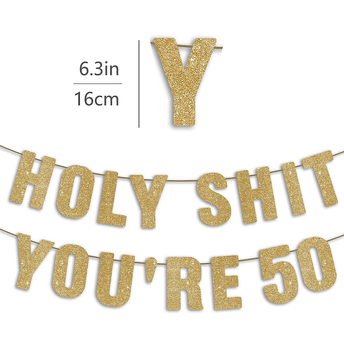 JunyRuny Gold Glitter 50th Birthday Banner, 50th Birthday Party Decorations for Men/Women, 50th Birthday Decorations for Him/Her, Happy 50th Birthday Sign, Funny 50th Birthday sign 50th Anniversary Decorations