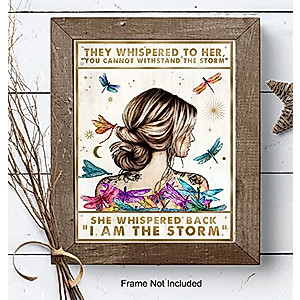 Inspirational Positive Quotes Wall Decor - She Whispered Back I Am The Storm - Hippie Boho Wall Art - Motivational Poster - Encouragement Gifts for Women - Rustic Bedroom Living Room Home Office