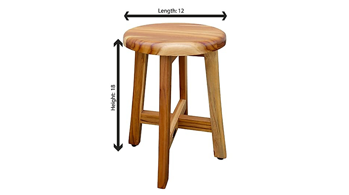 EcoDecors Shoji Teak Shower Stool 18" High Solid Teak Wood Shower Stool ...