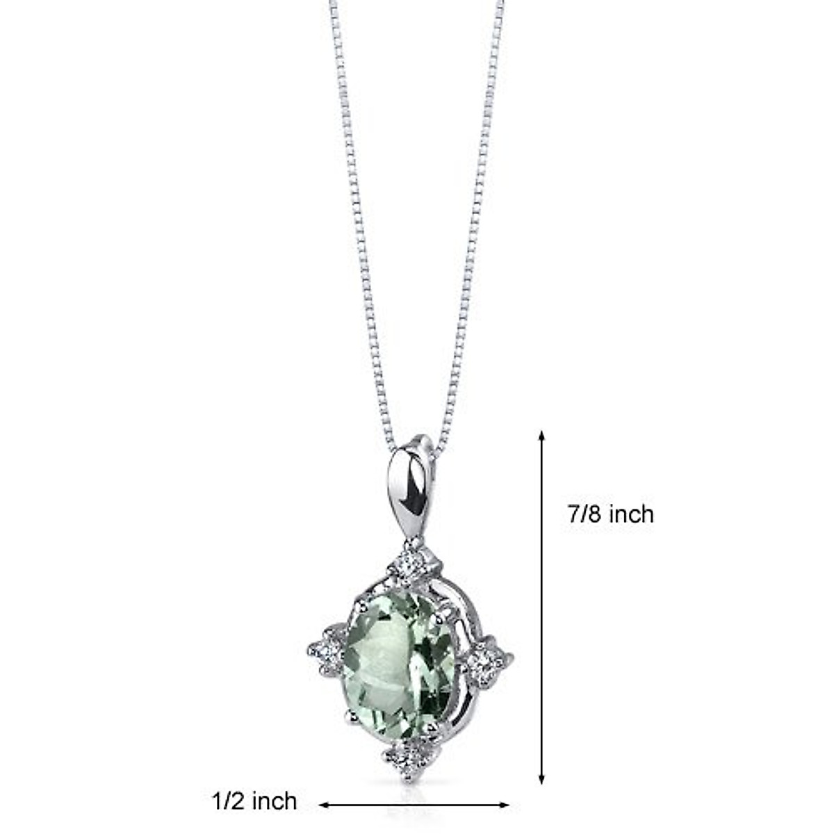 PEORA Green Amethyst Vintage Solitaire Pendant Necklace for Women 925 Sterling Silver, Natural Gemstone, 1.50 Carats Oval Shape 9x7mm, with 18 inch Chain, 100% Natural & Real,